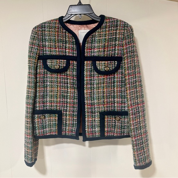 Sandro | Jackets & Coats | Sandro Multicolor Tweed Blazer With Navy ...
